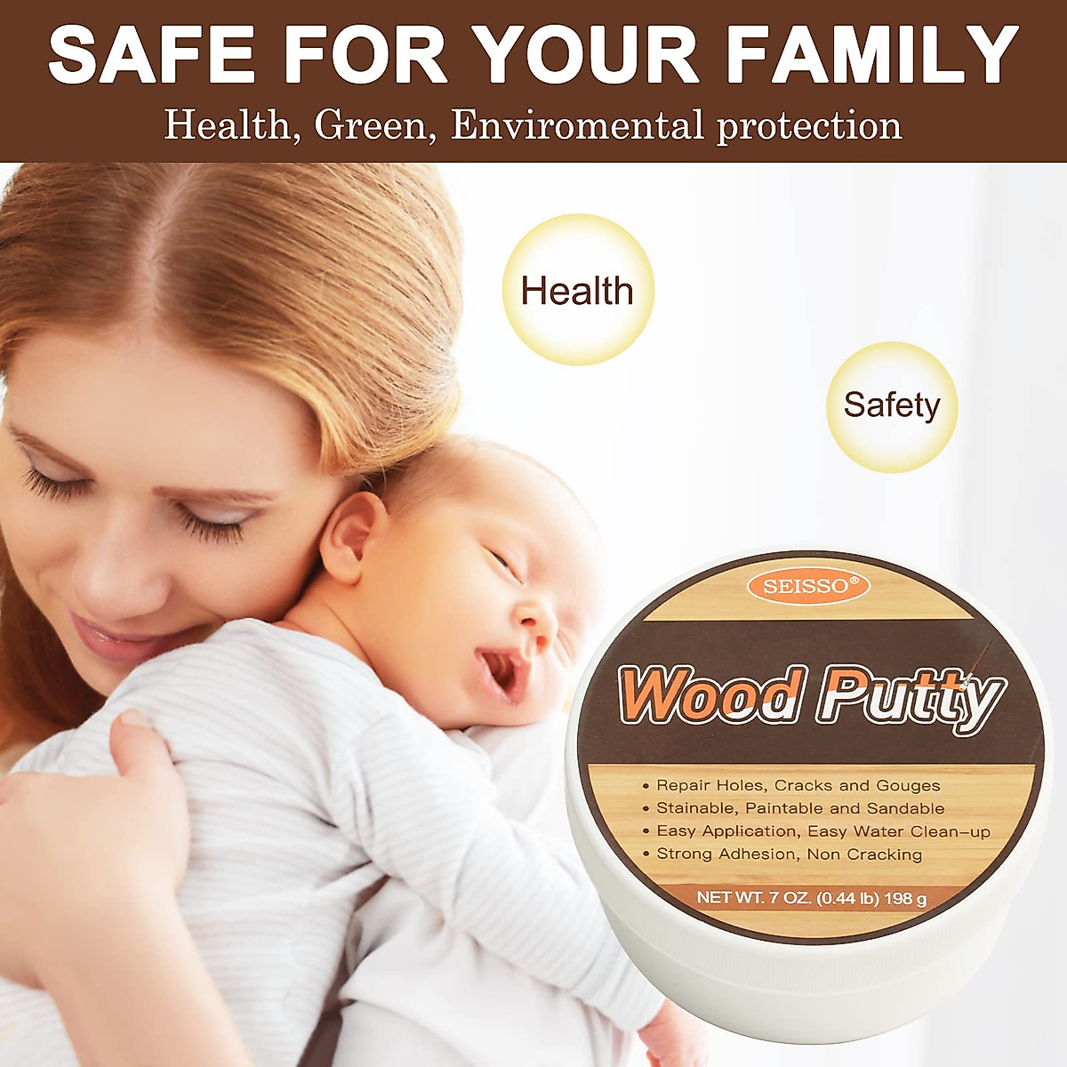 SEISSO Wood Putty, Water-Based Wood Filler, White Wood Putty for Trim, Wood Filler Paintable, Stainable, Wood Furniture Repair kit - Restore Wooden Table, Cabinet, Floors, Door