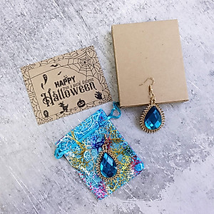 RareLove Gothic Halloween Costumes Princess Blue Rhinestone Teardrop Gold Plated Alloy Vintage Dangle Piercing Earrings For Women