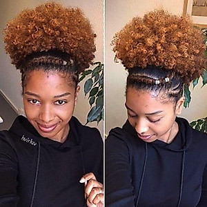 LEOSA High Puff Afro Ponytail Drawstring Short Afro Kinky Curly Pony Tail Clip in on Synthetic Curly Hair Bun Made of Kanekalon Fiber Puff Ponytail Wrap Updo Hair Extensions with Clips (T1B/30)