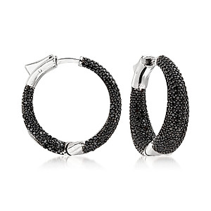 Ross-Simons 0.50 ct. t.w. Black Spinel Inside-Outside Hoop Earrings in Sterling Silver