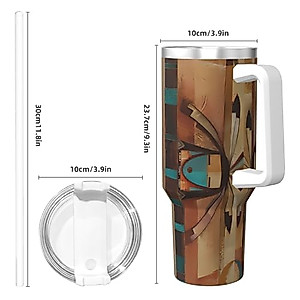 Xiexide 40oz Fits Cup Holder Office West Native Southwest American Indian Tribal Totem Heritage Double Walled Vacuum Insulatedith Handle And Straw,Hot & Cold Drinks