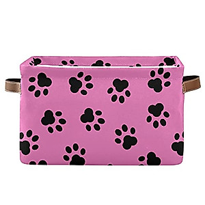 Kigai Dog Paw Storage Basket with Handles Collapsible Storage Bins Canvas Fabric Storage Organizer for Shelves Closet Bedroom Living Room 2Pack