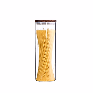 KKC HOME ACCENTS Tall Borosilicate Glass Spaghetti Storage Jar,Pasta Canister,Noodle Holder,Sealed Container with Wooden Lid,63 Fluid Ounces