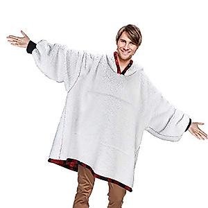 Oversized Blanket Sweatshirt, Super Soft Warm Cozy Wearable Sherpa Hoodie for Adults & Teens, Reversible, Hood & Large Pocket, One Size