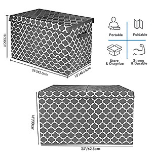 VERONLY Large Toy Box Chest Storage with Lid - Collapsible Kids Toys Boxes Organizer Bins Baskets with Handles for Boys, Girls,Nursery,Playroom,Clothes,Blanket,Bedroom(300D gray)