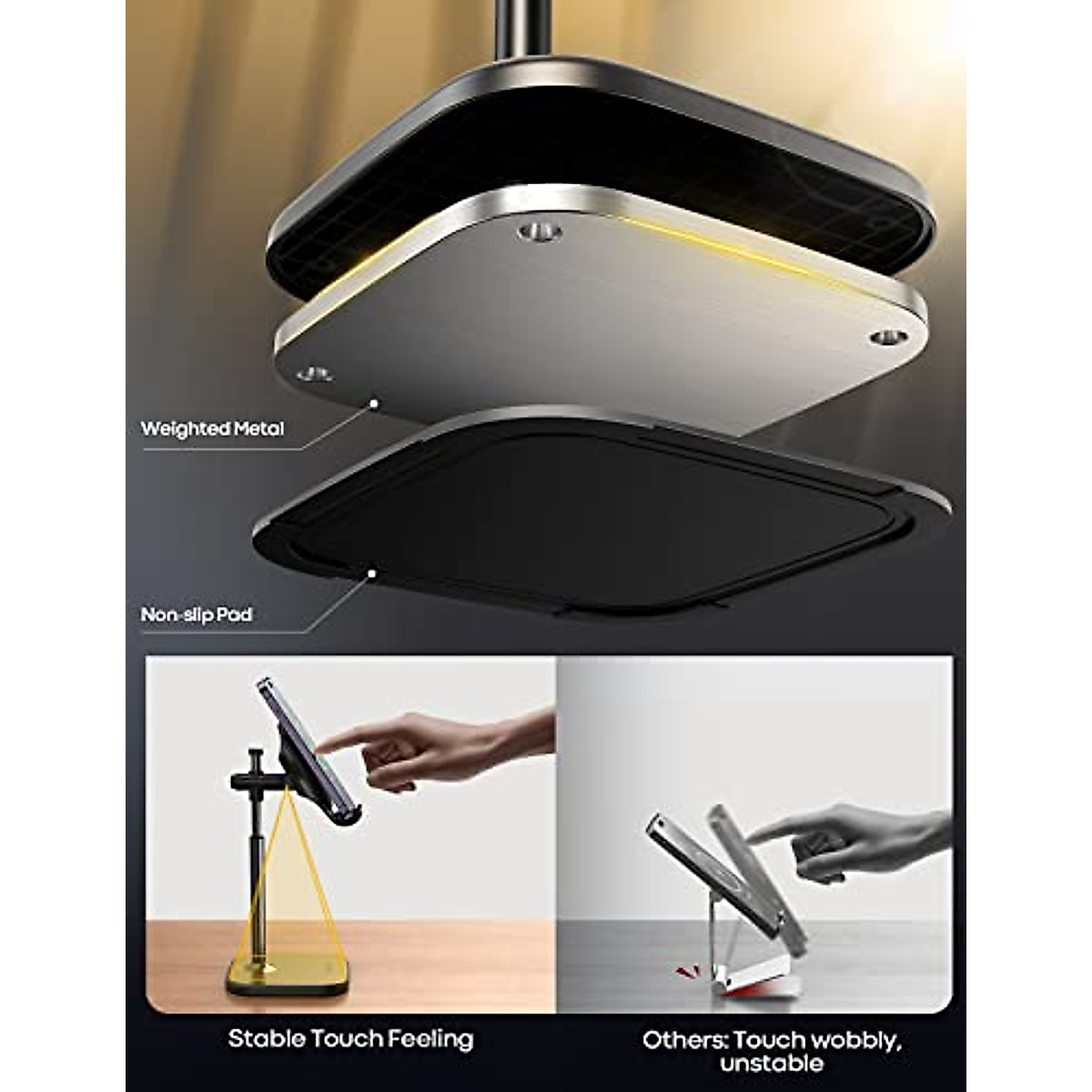 Lamicall Cell Phone Stand, Phone Holder - [Height Angle] Adjustable Mobile Phone Stand for Desk, Office, Compatible with iPhone 14 Plus, 13, Pro, Pro Max, Mini 12 11 X Xr XS, 4-10" Cellphone & Tablet