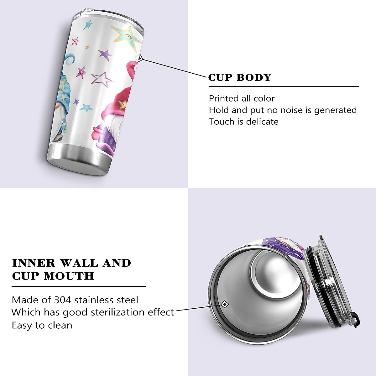 Kigai 20oz Tumbler Stainless Steel Double Wall Vacuum Insulated Tumbler Cup Travel Mug Coffee Cup with Lid, Straw and Cleaning Brush-Cute Gnomes