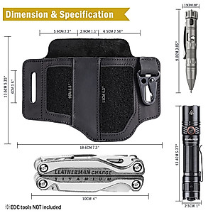 VIPERADE PL3 Multitool Sheath, Leather Sheath with DIY Patch Area, EDC Pocket Organizer for Men, Leatherman Sheath Flashlight Holder with Pen Holder, EDC Belt Organizer with Key Holder (A-Black)