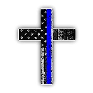 Magnet Thin Blue Line Cross USA Flag American Flag Magnetic vinyl bumper sticker sticks to any metal fridge, car, signs 5"