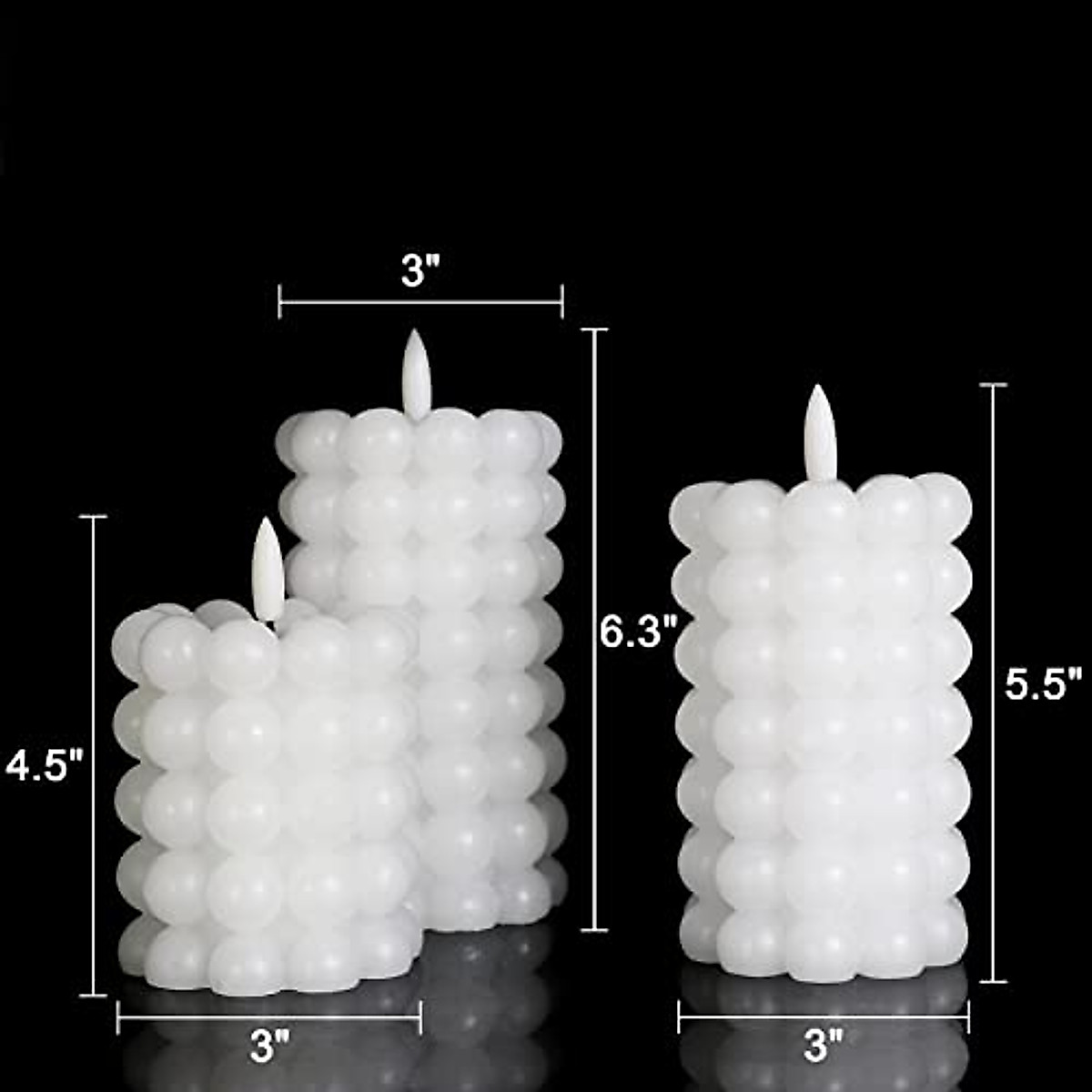 GenSwin Flameless Bubble Candles Flickering with Remote Timer,Battery Operated LED Real Wax Candles Aesthetic Home Room Decor (Set of 3,White,3”x 4.5”5.5”6.3”)