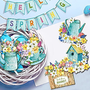 18 Pieces Hello Spring Tiered Tray Decor Easter Tiered Tray Decorations Fresh Flower Market Wooden 3D Sign Farmhouse Mini Spring Decor for Holiday Kitchen Home Easter Spring Party Decor(Null)