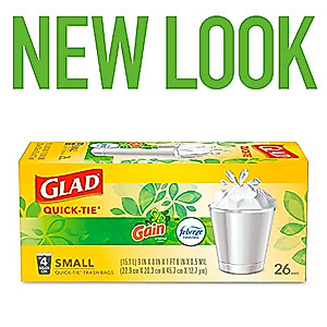 GLAD Small Trash Bags - 4 Gallon Trash Bag for Waste Basket, Gain Original Scent with Febreze Freshness- 26 Count (Pack of 6)