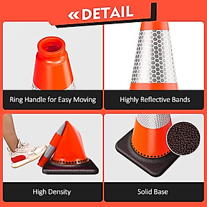 RoadHero (8 Pack) Traffic Safety Cones 28 Inch, PVC Cone with Black Weighted Base, Orange Cones with Reflective Collars for Parking Lot, Road Safety, Construction Events