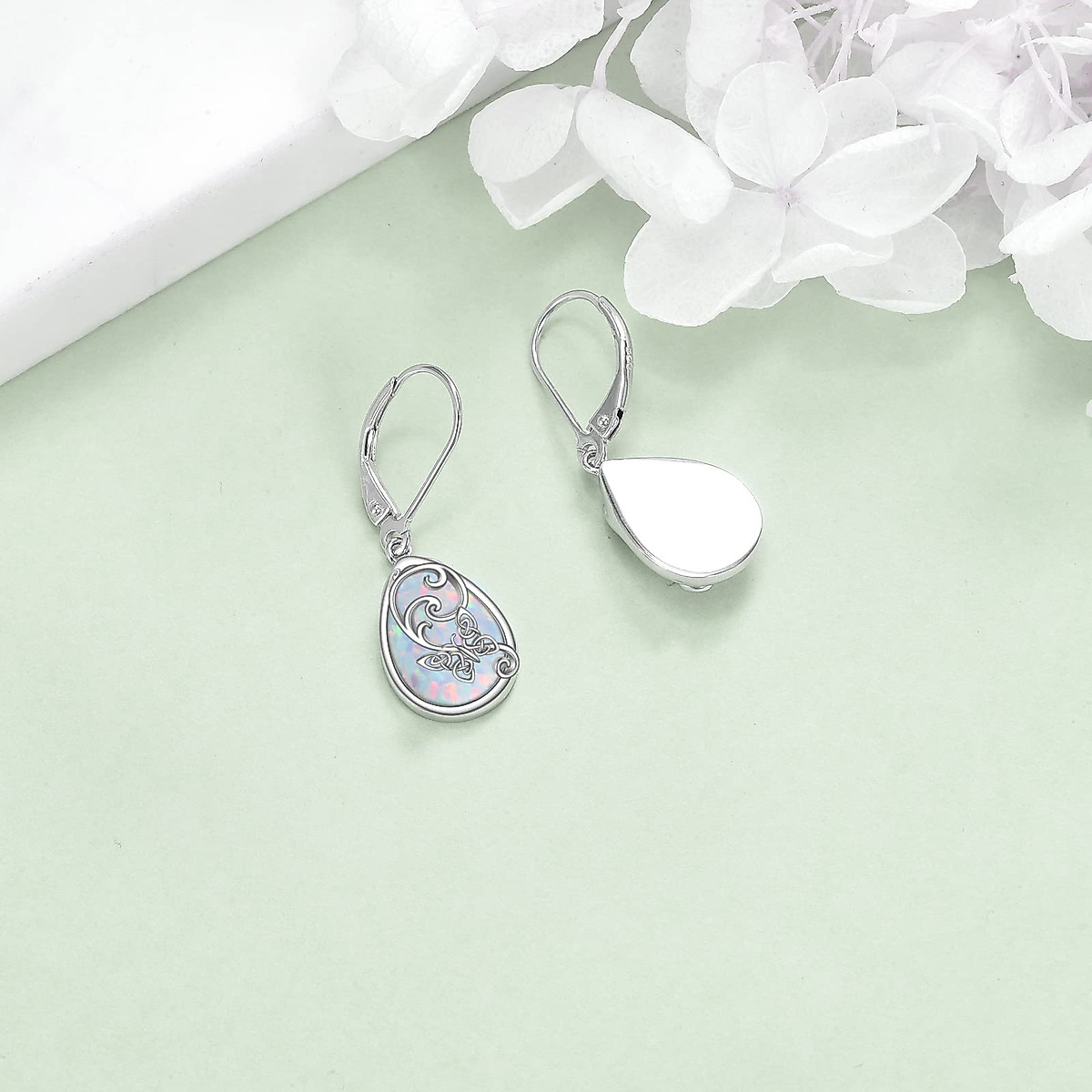 Butterfly Earrings Sterling Silver Opal Celtic Knot Butterfly Dangle Dangling Drop Dangly Leverback Earrings Insect Jewelry Gifts for Women