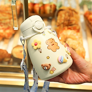 MOMEITU Kawaii Water Bottle Stainless Steel Water Bottle Cute 3D Sticker Insulated Water Bottle Cute Drug Water Bottle(500ML,white)
