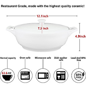 jinsongdafa Casserole Dish with Lids,1.9 Quart French White Ceramic Tureens, 12.1x7.3 Baking Dish, Serving Tureen Soup, for Casseroles, Lasagna Cookware Set, Microwave, Oven Safe