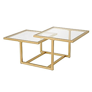 Henn&Hart 43" Wide Square Coffee Table in Brass, Modern coffee tables for living room, studio apartment essentials