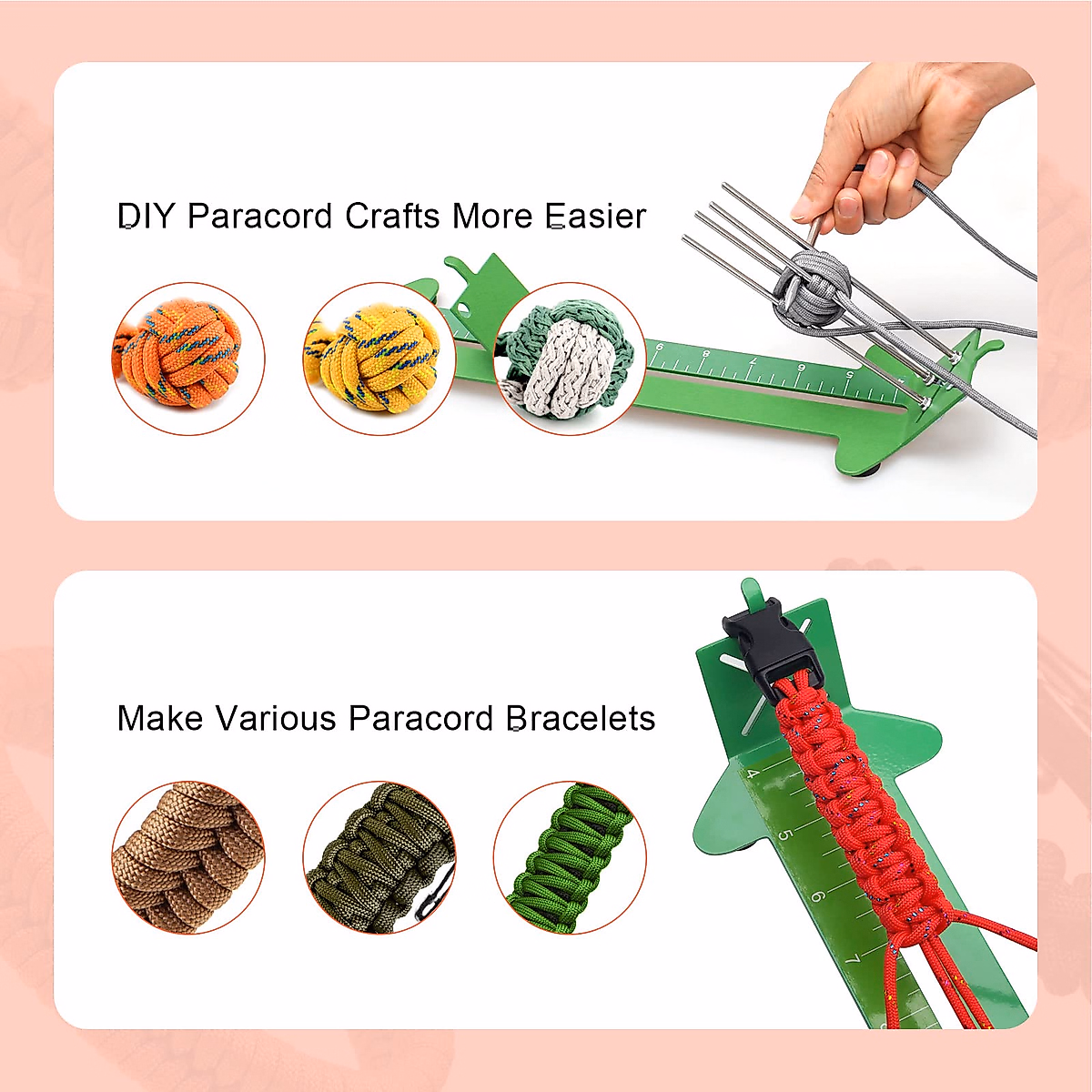 Catcan 2 in 1 Paracord Bracelet Jig, Paracord Bracelet Making Kit, Adjustable Length DIY Craft Monkey Fist Jig Tools 4" to 13" with Free Cord and Buckles