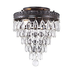 GRUENLICH Semi Flush Mount for Outdoor and Indoor, K9 Crystal Ceiling Light Fixture with 2 Light E12 Base, Metal Housing with Oil Rubbed Bronze Finish, Bulb not Included