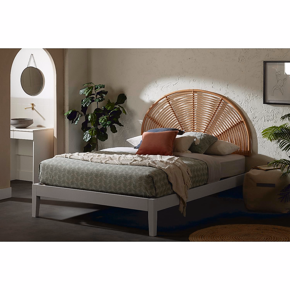 South Shore Hoya Rattan Wall-Mounted Headboard Rainbow, Full, Natural