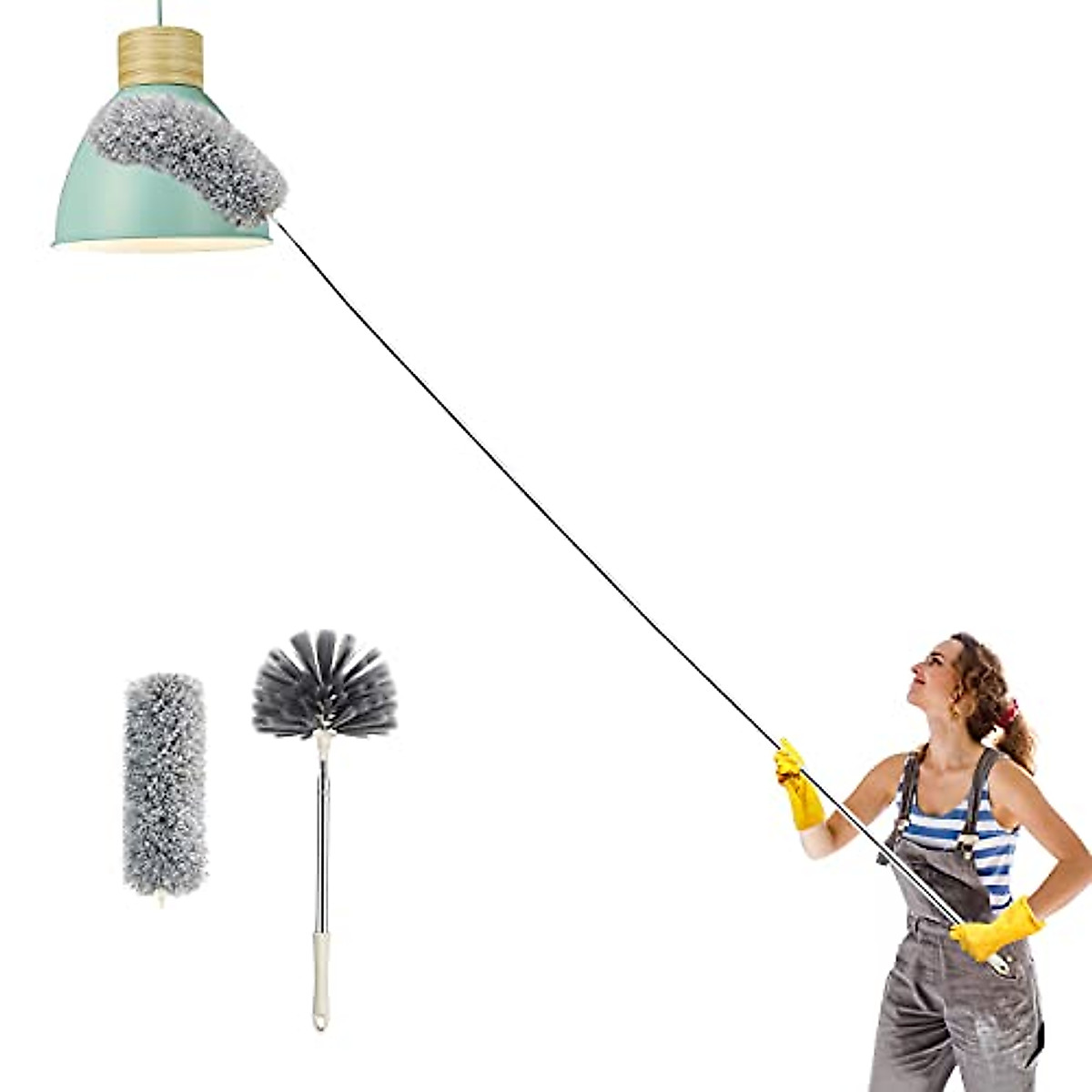 Abealv Telescoping Microfiber Duster Extendable Cobweb Duster, High Ceiling Stainless Steel Long Dusters，Scratch-Resistant Bendable Duster, 100 inches Extension Pole Cleaning Tools (Dark Gray)