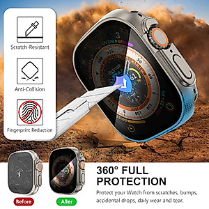 WINGLE 2 Pack for Apple Watch Ultra 2 49mm Privacy Screen Protector Case, [Anti-Peeping] 2 in 1 Waterproof 360 Protective Glass Face Cover Hard PC Bumper for iWatch Ultra 49 mm, Titanium