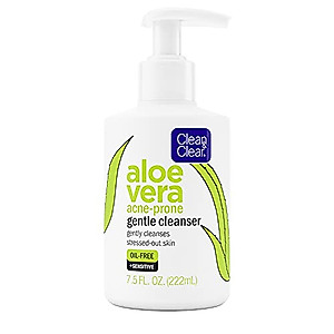 Clean & Clear Aloe Vera Gentle Facial Cleanser for Acne-Prone & Sensitive Skin, Oil-Free Daily Face Wash with Aloe Vera, Vegan, No Animal Testing, Paraben-, Soap- & Dye-Free, 7.5 fl. oz