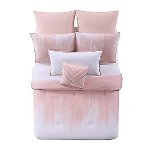 Vince Camuto - Full/Queen Duvet and Sham Set - Abstract Brushstroke Pattern - Lyon Collection - Blush/White