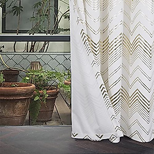 always4u Soft Velvet Foil Print Curtains 84 Inches Long White and Gold Chevron Curtains Luxury Window Treatment White 2 Panels 54 * 84 Inches