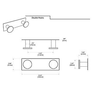 Gatco 1284 Modern Glam Double Hook, Chrome/Wall Mounted Two Hooks with 6.50" Mounting Base