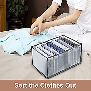 Clothes Organizer for Folded Clothes, 2PCS Closet Organizer for Jeans-7 Grids, Wardrobe Clothes Organizer, Drawer Organizers for Clothing for Jeans/Trousers/T Shirt/Underwear