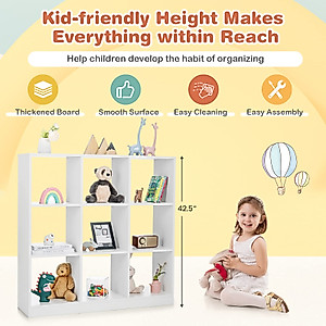 Costzon Toy Organizers and Storage, Wooden White 9-Cube Kids Bookcase for Books Toys Display Organization, Toddler Bookshelf for Bedroom, Living Room, Nursery, Playroom