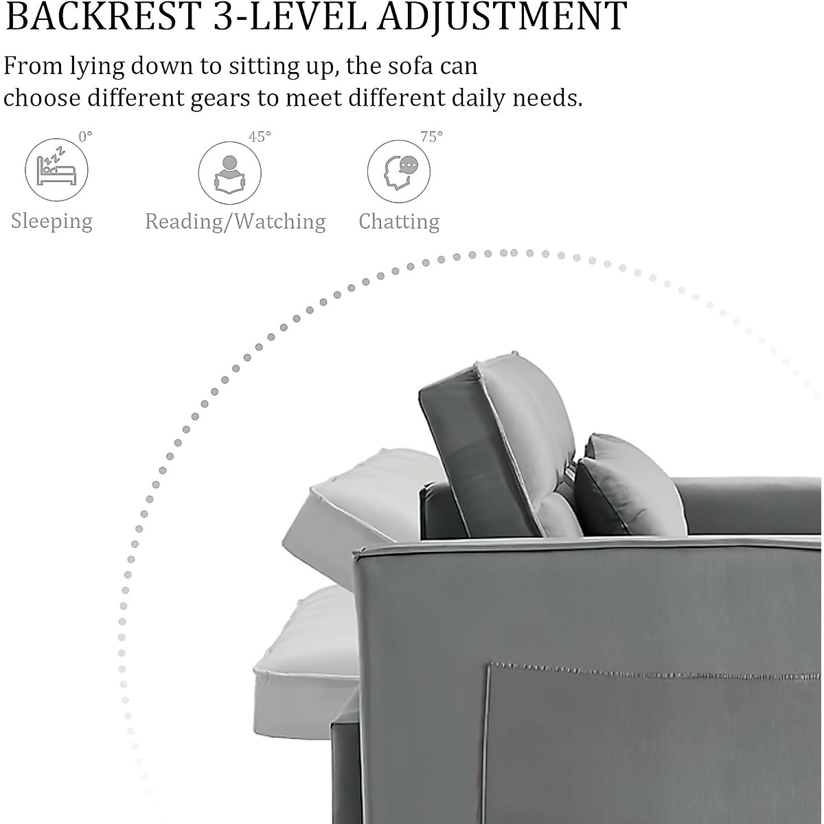 SPOWAY 3 in 1 Sleeper Sofa Couch Bed, Velvet Convertible Loveseat Sleeper Sofa with 3 Level Adjustable Backrest, Storage Pockets, Toss Pillows, Pull Out Loveseat Sleeper for Living Room, Grey