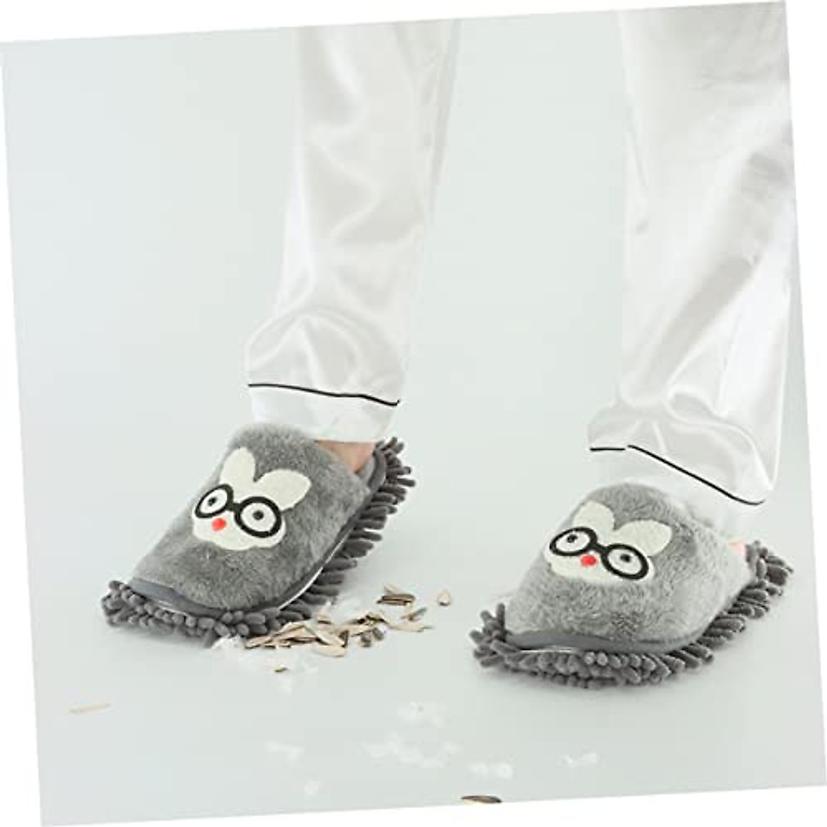 ULTECHNOVO 3 Pairs Mop Slippers Microfiber Mop Sock Slippers Floor Cleaner Mop Floor Mop Slippers Plush Mop Slippers Mops for Floor Cleaning Chenille Grey Cartoon Mopping Slipper Washable Rag
