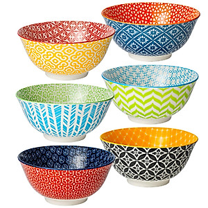 Lawei 6 Pack Ceramic Cereal Bowls, 23 Oz Colorful Soup Bowls for Kitchen, Porcelain Deep Bowls Set for Soup, Salad, Pasta, Rice, Ice Cream and Oatmeal, Microwave Dishwasher Safe