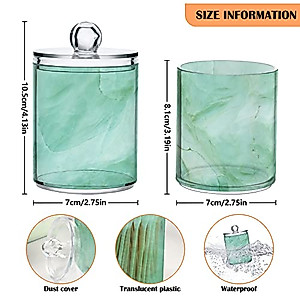 Blueangle 2PCS Green Marble Pattern Qtip Holder Dispenser with Lids - Apothecary Jar Containers for Vanity Organizer Storage - Plastic Food Storage Canisters（182）