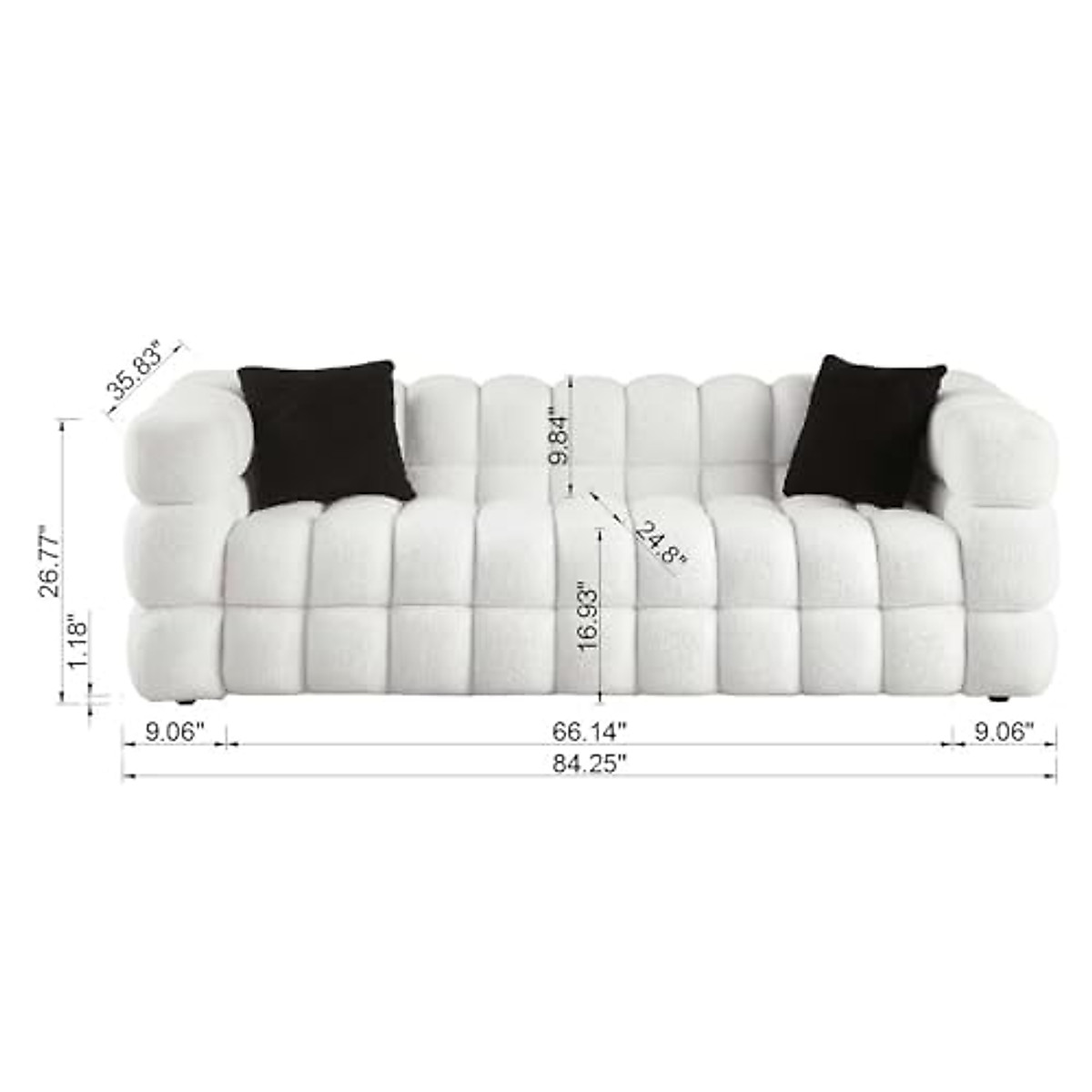 EOVTK 84.3" Deep Seat Cloud Sofa, Modern Comfy Marshmallow Sleeper Couch with 2 Pillows for Living Room Apartment Office, Boucle Fabric, White