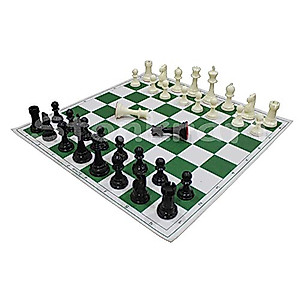 StonKraft 17'' x 17'' Tournament Chess Vinyl Foldable Chess Game with Solid Plastic Pieces (with Extra Queen) - Ideal for Professional Chess Players