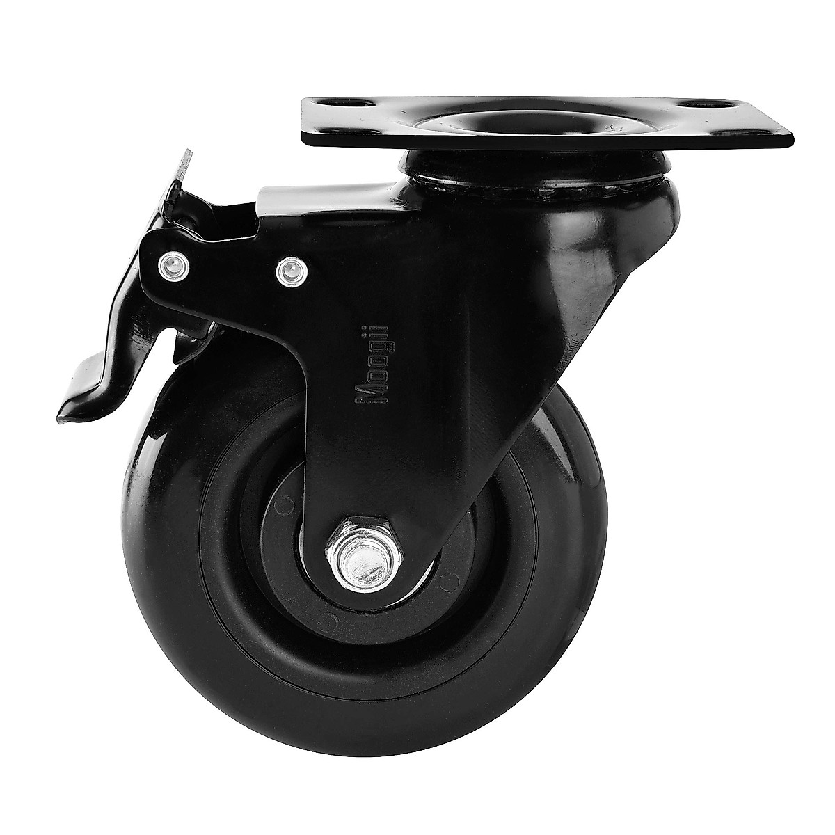 Moogiitools 4" Swivel Rubber Caster Wheels with Safety Dual Locking Heavy Duty 1800lbs Casters Set of 4 Black (All with Brake)