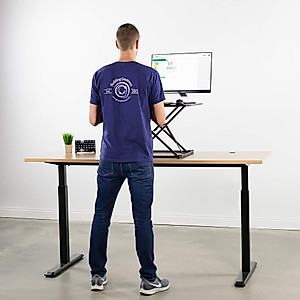 VIVO Black Ultra-Slim Single Top Height Adjustable 31 inch Standing Desk Converter, Compact Sit Stand Desktop Riser for Monitor or Laptop, DESK-V000I