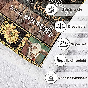 Cow Sunflower Print Sherpa Throw Blanket Yellow Flower Fleece Blankets Gift for Women Wife or Girlfriend Super Soft and Warm Sofa Bedding Blankets 60"X80"
