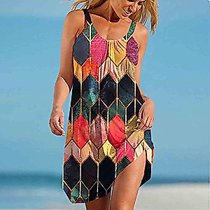 WYTong Women's Beach Dresses Fashion Sexy Sleeveless Cute Cartoon Print Hem Loose Beach Dress(Multicolor,Small)