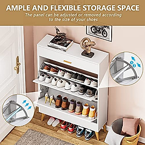 Tribesigns Shoe Cabinet, 16 Pair Shoe Rack Storage Organizer with 2 Flip Drawers, White Entryway Shoe Storage Cabinet for Heels, Boots, Slippers (White)