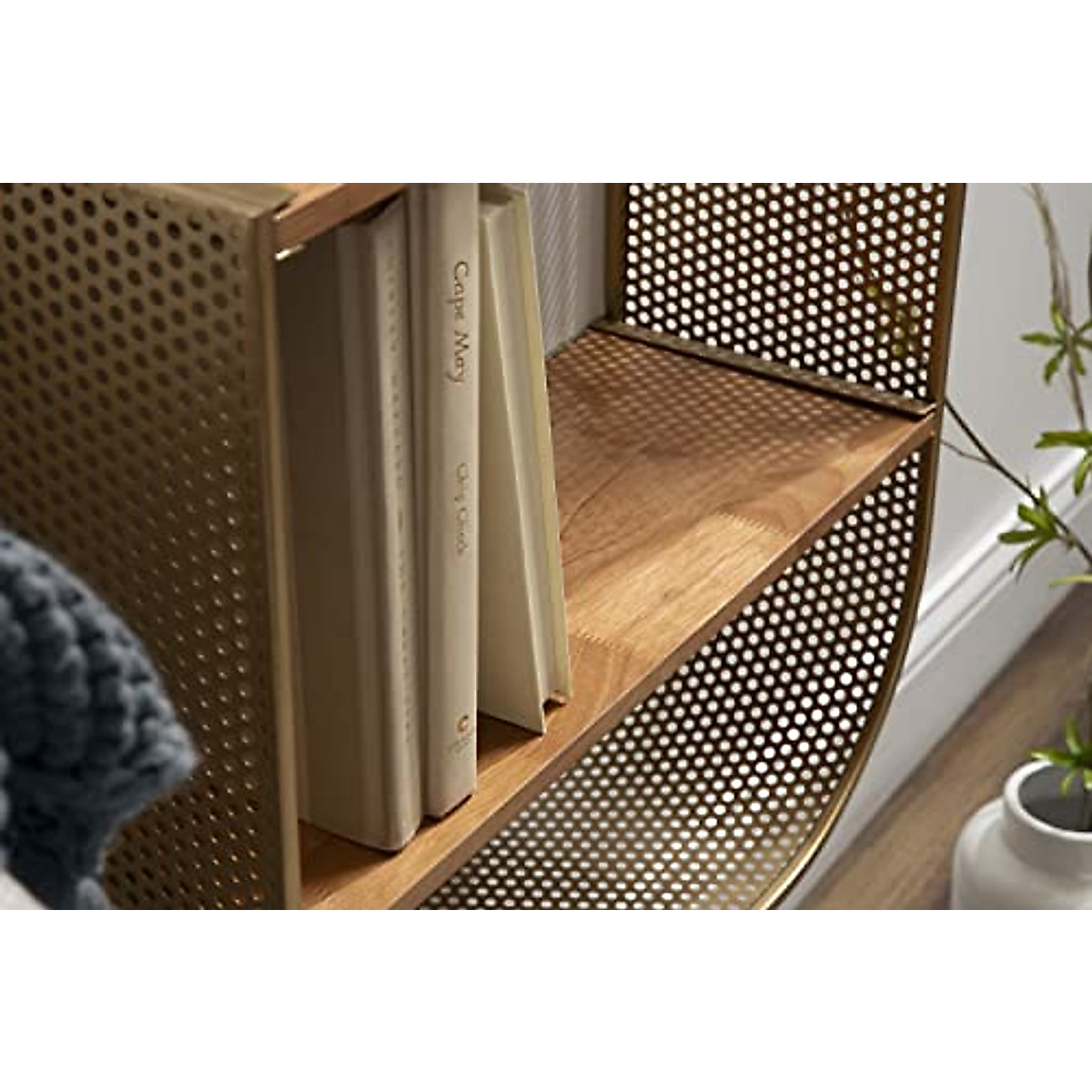 Kate and Laurel Urso Arch Floating Side Table, 20 x 19, Gold, Modern Geometric Wood and Metal Shelf