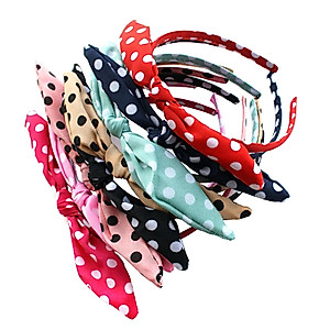 Pack of 9 Polka Dot Bow Style Tie Headband Hair Hoop - Fashion Fabric Covered Rabbit Ears Hair Band for Women