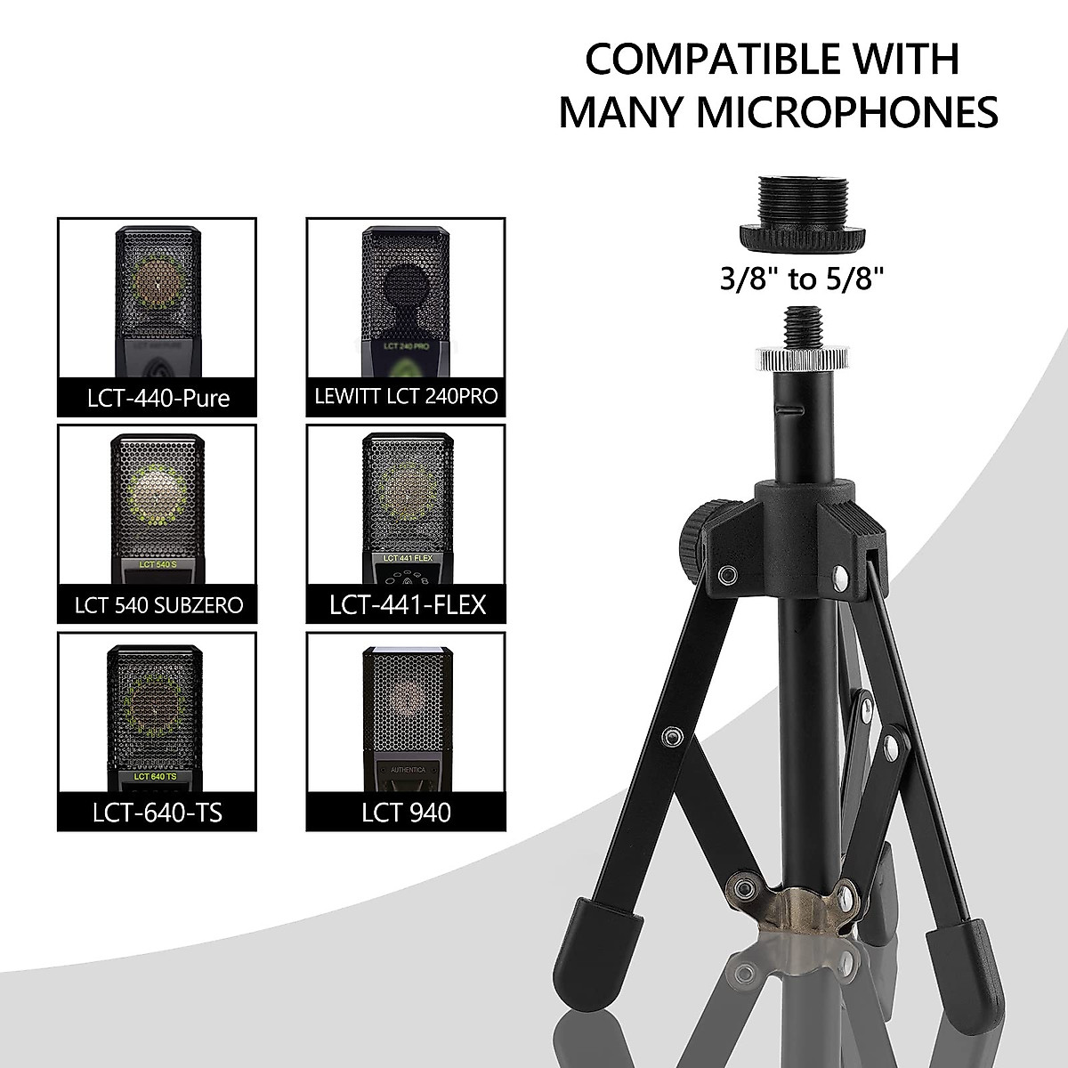 Geekria for Creators Tabletop Tripod Mic Stand Compatible with LEWITT LCT 240PRO, LCT-440-Pure, LCT 540 SUBZERO, LCT-441-FLEX, LCT-640-TS Microphones, Desktop Mic Stand with Foldable Non-Slip Feet