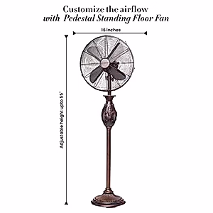 DecoBREEZE DBF0611 Pedestal Standing Floor Fan, 16-Inch, Fleur De Lis