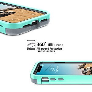 WeLoveCase iPhone XR Wallet Case Defender Wallet Design with Card Holder and Hidden Back Mirror Three Layer Heavy Duty Protection Shockproof All-Round Armor Protective Case for iPhone XR Mint Green