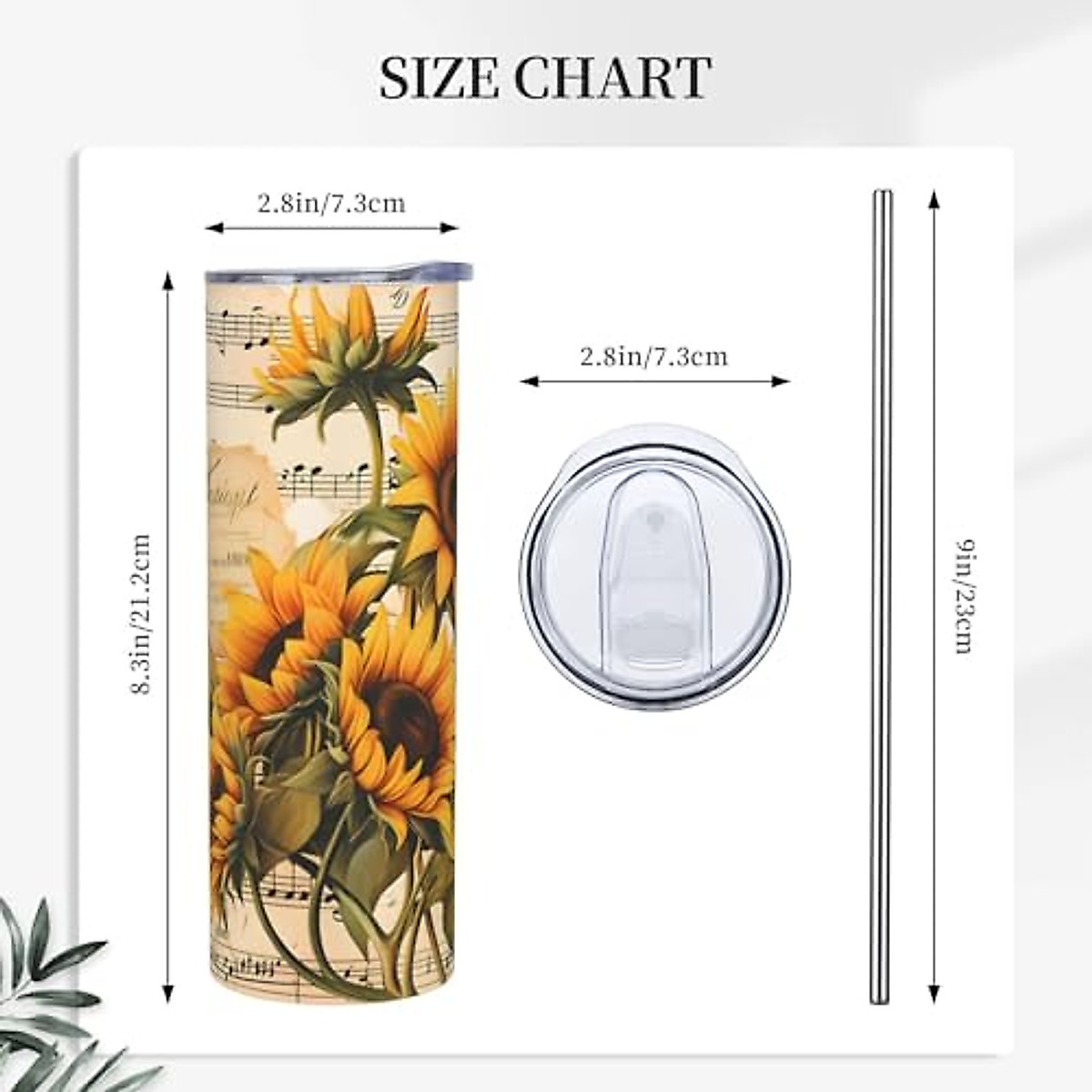 Tangopi Song Sunflower 20 oz Tumbler with Lid and Straw Insulated Travel Coffee Mug Reusable Spill Proof Coffee Cups Stainless Steel Water Bottle for Hot and Cold Drinks