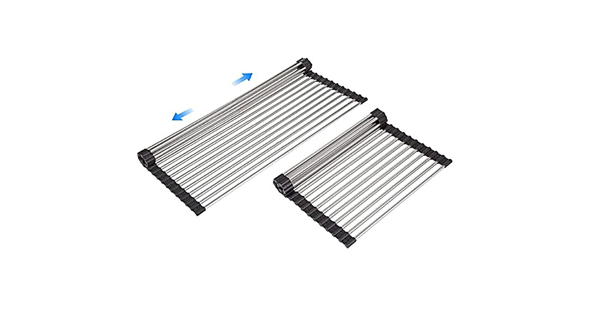 ARAINY Large Telescopic Dish Drying Rack – Expandable Steel Sink Organizer